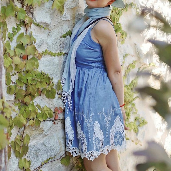 Japna | Dresses | Japna Blue Embroidered Spaghetti Straps Dress | Poshmark